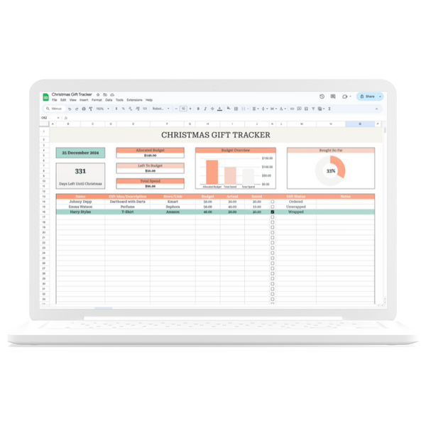 Simple Christmas Gift Tracker Spreadsheet – Organised HQ